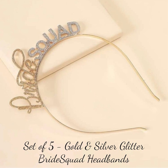 Accessories | Brand New Set Of 5 Bride Squad Headbands Gold Silver ...